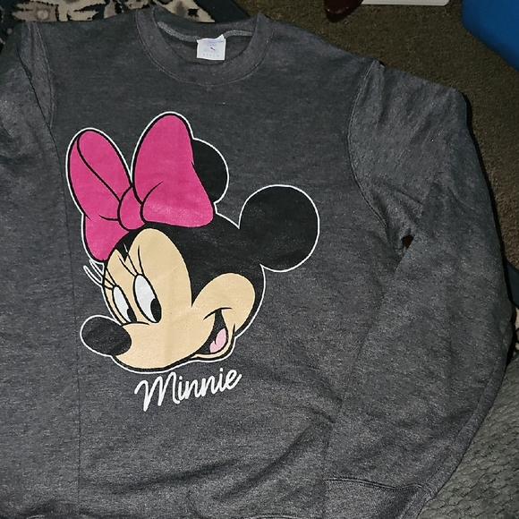 Tops | Gray Minnie Mouse Sweatshirt With Pink Bow | Poshmark